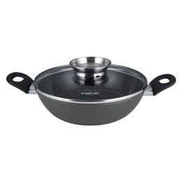 Stoneline Ceramic Servierpfanne 24 cm, PFAS-freie Keramik Beschichtung, Aroma-Glasdeckel, hoher Rand, Antihaftbeschichtet mit echten Steinpartikeln, Induktion und backofenfest