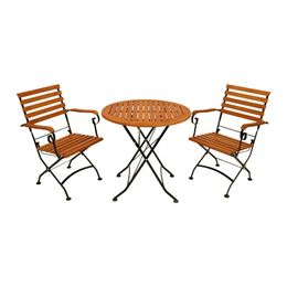 DEGAMO Klappgarnitur HOFGARTEN 3-teilig, Flachstahl schwarz + Eukalyptus