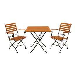 DEGAMO Klappgarnitur HOFGARTEN 3-teilig, Flachstahl schwarz + Eukalyptus