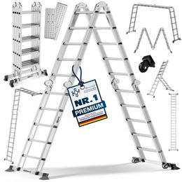 Masko&reg; Leiter Aluminium Mehrzweckleiter 150 Kg belastbar, 6in1 multifunktional mit Verriegelung, Gelenkleiter, Anlegeleiter, beidseitige Steh- und Treppenleiter