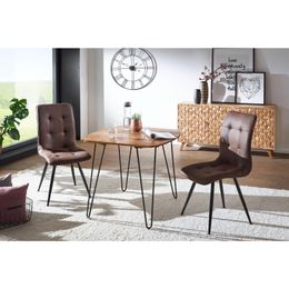FineBuy Esszimmertisch Esstisch mit Metallbeinen Tisch Massivholz Holztisch