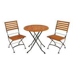DEGAMO Klappgarnitur HOFGARTEN 3-teilig, Flachstahl schwarz + Eukalyptus
