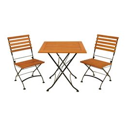 DEGAMO Klappgarnitur HOFGARTEN 3-teilig, Flachstahl schwarz + Eukalyptus