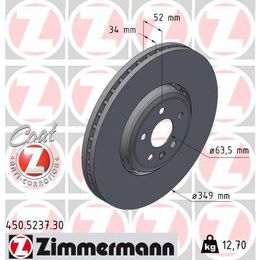 Zimmermann Bremsscheibe 450523730 Vorderachse 349mm 34mm f&uuml;r LAND ROVER
