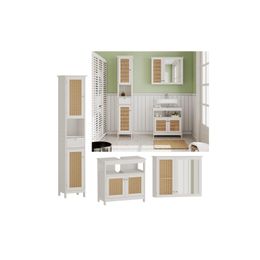 VICCO Badm&ouml;bel-Set Rosario, Wei&szlig;, moderne Serie, Badezimmer, dekorative Front, Spiegelschrank, Waschtischunterschrank, Hochschrank