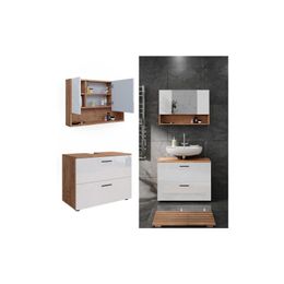 VICCO Badm&ouml;belset Irma Eiche Wei&szlig; Hochglanz modern 80 cm Badezimmerschrank Badschrank Badezimmerm&ouml;bel Waschtischunterschrank Spiegelschrank Schrankt&uuml;r Schrankfach Schrankschublade