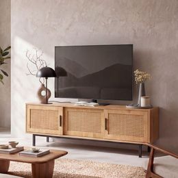 Lowboard FineBuy TV Schrank 120 cm Holz Eiche Fernsehkommode Wiener Geflecht