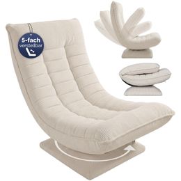 Casaria Sessel Aberdeen Creme Cord 5fach verstellbar 360 Grad drehbar klappbar