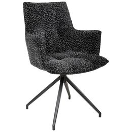 Novel Armlehnstuhl, Grau, Schwarz, Metall, Textil, Leopard, Drehkreuz, 59x89.5x63 cm, Stoffauswahl, Sitzfl&auml;che 360&deg; drehbar, automatische R&uuml;ckholfunktion, Esszimmer, St&uuml;hle, Esszimmerst&uuml;hle, Armlehnenst&uuml;hle