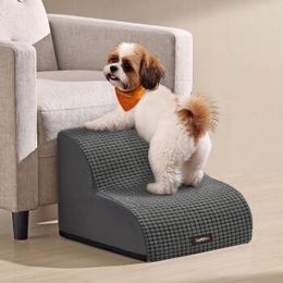 FEANDREA Hundetreppe, 2/3/4/5 Stufen, Sanfte Neigung, Schaumstoff Treppenhilfe f&uuml;r Hunde/Katzen dunkelgrau M