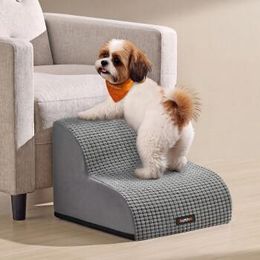 FEANDREA Hundetreppe, 2/3/4/5 Stufen, Sanfte Neigung, Schaumstoff Treppenhilfe f&uuml;r Hunde/Katzen hellgrau M