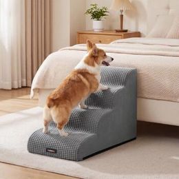 FEANDREA Hundetreppe, 2/3/4/5 Stufen, Sanfte Neigung, Schaumstoff Treppenhilfe f&uuml;r Hunde/Katzen hellgrau XL
