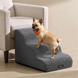 FEANDREA Hundetreppe, 2/3/4/5 Stufen, Sanfte Neigung, Schaumstoff Treppenhilfe f&uuml;r Hunde/Katzen dunkelgrau L