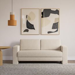 BRUNO Schlafsofa 160cm in Beige | Kubus | stabiles Massivholz & Boxspringkomfort