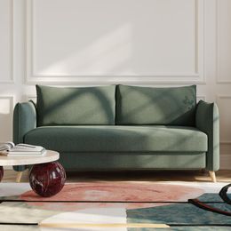 BRUNO Schlafsofa 160cm in Gr&uuml;n | Pillow | stabiles Massivholz & Boxspringkomfort
