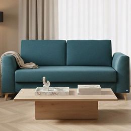 BRUNO Schlafsofa 140cm in Petrol T&uuml;rkis | Klassik | stabiles Massivholz & Boxspringkomfort