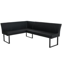 Eckbank MCW-O82, Esszimmerbank Bank, Kunstleder Metall 159x210cm ~ schwarz