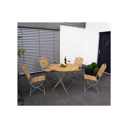 DEGAMO Kurgarten - Garnitur BAD T&Ouml;LZ 5-teilig (4x Stuhl, 1x Tisch 100cm rund), Flachstahl verzinkt + Robinie, klappbar