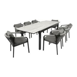 DEGAMO Garnitur FARO 9-teilig, Alu + Glas + Rope grau