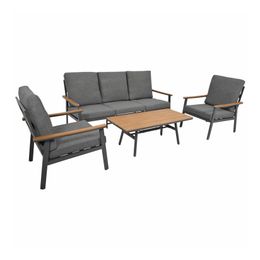 DEGAMO Lounge Set CALGARY, Alu anthrazit + Kunstholz braun, Polster grau