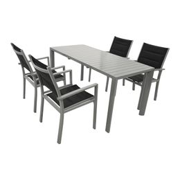 DEGAMO Garnitur BAGO 5-teilig, Alu silbergrau + Kunstgewebe schwarz