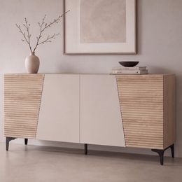 Sideboard MCW-Q83, Kommode Schrank T&uuml;ren 3D-Struktur Stauf&auml;cher MDF Melamin 80x160x42cm ~ Eiche-Optik