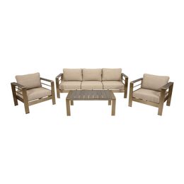 DEGAMO Lounge Set CANNES, Aluminium geb&uuml;rstet + Kunstholz grau, Polster hellgrau