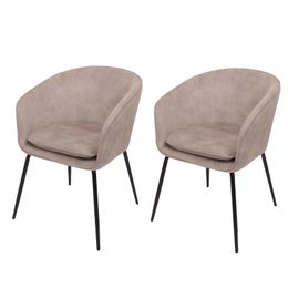 2er-Set Esszimmerstuhl MCW-O28, K&uuml;chenstuhl Polsterstuhl Stuhl, Stoff/Textil (340g/m&sup2;) Metall ~ taupe