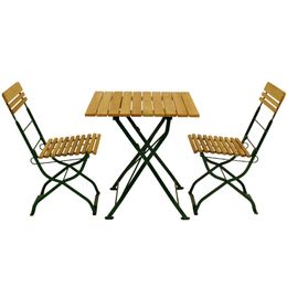 DEGAMO Biergarten - Garnitur M&Uuml;NCHEN 3-teilig (2x Stuhl, 1x Tisch 70x70cm), Flachstahl gr&uuml;n + Robinie