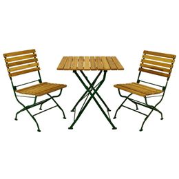DEGAMO Klappgarnitur PASSAU 3-teilig, Flachstahl gr&uuml;n + Robinie, klappbar