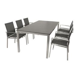 DEGAMO Garnitur SYDNEY 7-teilig, Edelstahl + Glas + Kunstgewebe grau