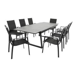 DEGAMO Garnitur REIMS 9-teilig, Alu + Glas + Kunstgewebe schwarz