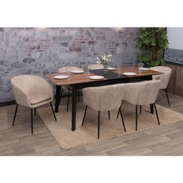 6er-Set Esszimmerstuhl MCW-O28, K&uuml;chenstuhl Polsterstuhl Stuhl, Stoff/Textil (340g/m&sup2;) Metall ~ taupe