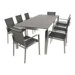 DEGAMO Garnitur SYDNEY 9-teilig, Edelstahl + Glas + Kunstgewebe grau