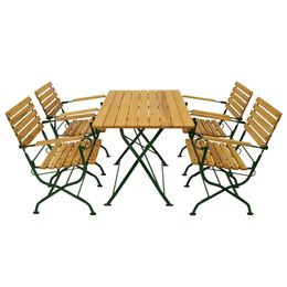 DEGAMO Klappgarnitur PASSAU 5-teilig, Flachstahl gr&uuml;n + Robinie, klappbar