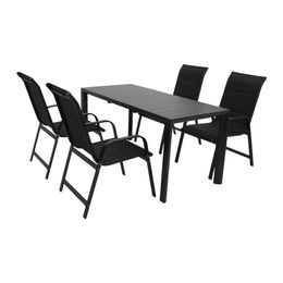 DEGAMO Garnitur LAGOS 5-teilig, Aluminium anthrazit + Kunstgewebe schwarz