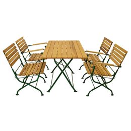 DEGAMO Klappgarnitur PASSAU 5-teilig, Flachstahl gr&uuml;n + Robinie, klappbar