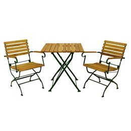 DEGAMO Klappgarnitur PASSAU 3-teilig, Flachstahl gr&uuml;n + Robinie, klappbar
