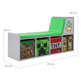Roba Minecraft Sitzbank und Leseregal - 119x30x60cm - grau -
