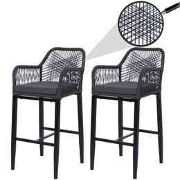 2er-Set Rope-Barhocker MCW-P91, Barstuhl Tresenhocker, Outdoor Sitzpolster Seilgeflecht Metall ~ anthrazit