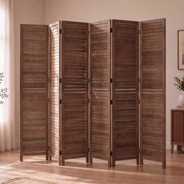 Paravent MCW-C30b, Raumteiler Trennwand Sichtschutz, Vintage Paulownia Holz 180x242cm ~ braun