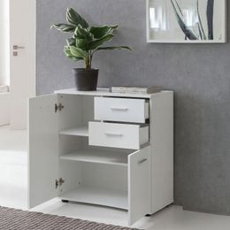 FineBuy Sideboard 70 cm Wei&szlig; mit 2 T&uuml;ren & 2 Schubladen Kommode Aktenschrank Tiefe 35 cm