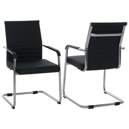 2er-Set Besucherstuhl MCW-Q85, Konferenzstuhl Freischwinger, Metall Kunstleder 280 g/m&sup2; ~ schwarz