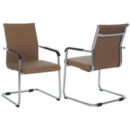 2er-Set Besucherstuhl MCW-Q85, Konferenzstuhl Freischwinger, Metall Kunstleder 280 g/m&sup2; ~ hellbraun