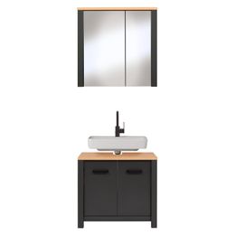 Inter Link Badm&ouml;bel-Set Carbona 2-teilig, Waschbeckenunterschrank & Spiegelschrank, Anthrazit/Artisan Eiche