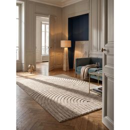 KADIMA DESIGN Hochflorteppich Organische B&ouml;gen mit 3D-Effekt Beige 60x110 cm Waschbar