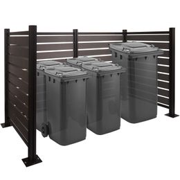 Alu M&uuml;lltonnen-Zaun MCW-K57, M&uuml;lltonnenverkleidung, Holzoptik erweiterbar 130x206x110cm ~ grau