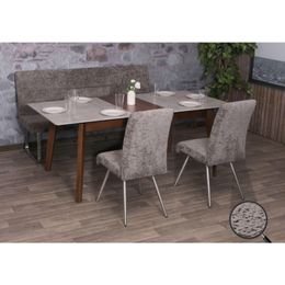 Esszimmer-Set MCW-G55, 2er-Set Stuhl + Sitzbank 180cm, Edelstahl geb&uuml;rstet Stoff/Textil Chenille ~ dunkelgrau