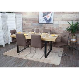 6er-Set Esszimmerstuhl MCW-H70, K&uuml;chenstuhl Freischwinger Stuhl, Stoff/Textil Edelstahl geb&uuml;rstet ~ braun