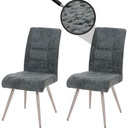 2er-Set Esszimmerstuhl MCW-G55, K&uuml;chenstuhl Lehnstuhl, Edelstahl geb&uuml;rstet Stoff/Textil Chenille ~ blau-gr&uuml;n
